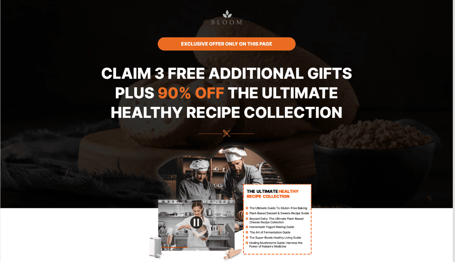 CLAIM 3 FREE ADDITIONAL GIFTS PLUS 90% OFF THE ULTIMATE HEALTHY RECIPE COLLECTION